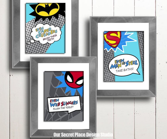 Superhero Bathroom Signs Even Super Heroes Need To Take Baths,