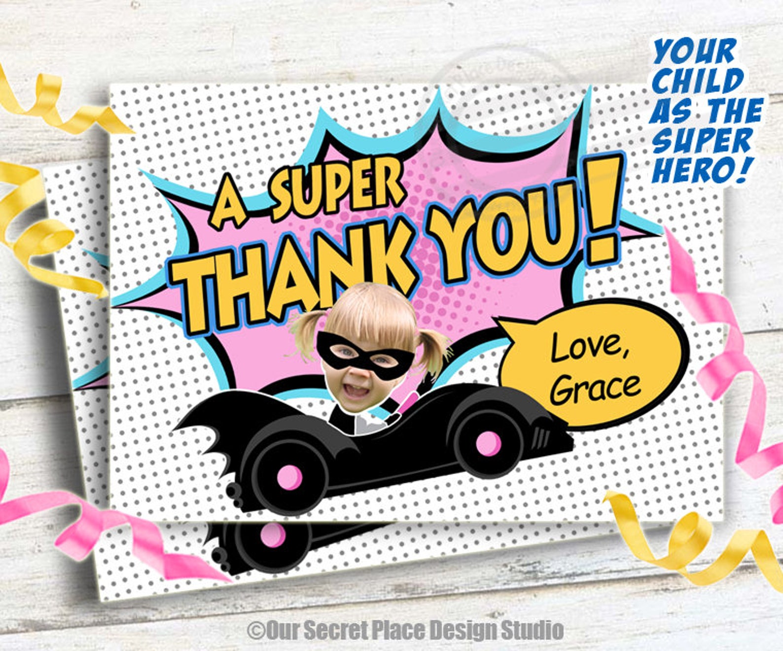 Photo Thank You Card Kids Superhero Thank You Photo Card Super | Etsy