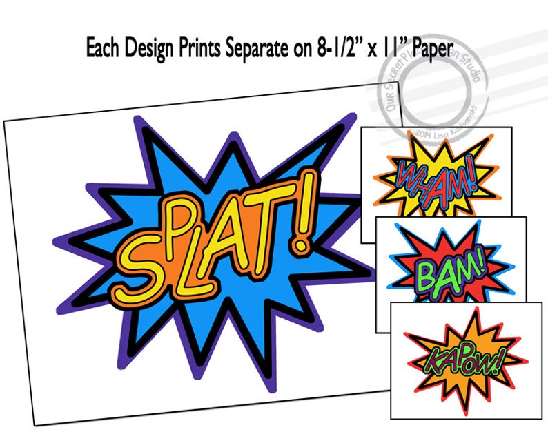 INSTANT DOWNLOAD Bam Splat Kapow Wham Comic Book Baby Shower Super Hero ...