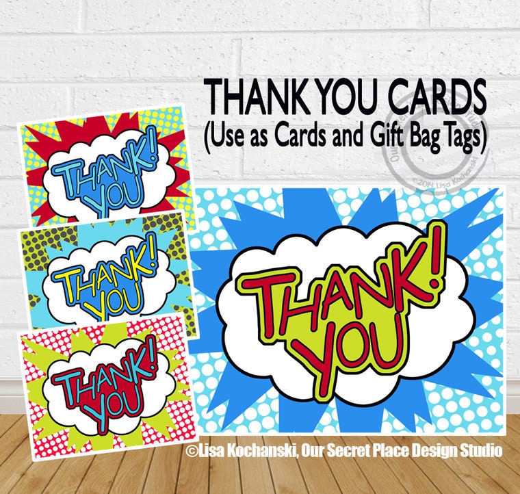 DIGITAL Superhero Thank You Cards Superhero Thank You Tags | Etsy