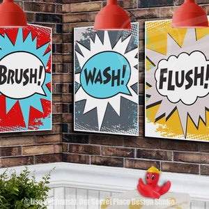 Superhero Bathroom Wall Art Kids Bathroom Wall Art Superhero Bathroom ...