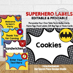 INSTANT DOWNLOAD Superhero Food Labels Superhero Gift Bag Labels ...