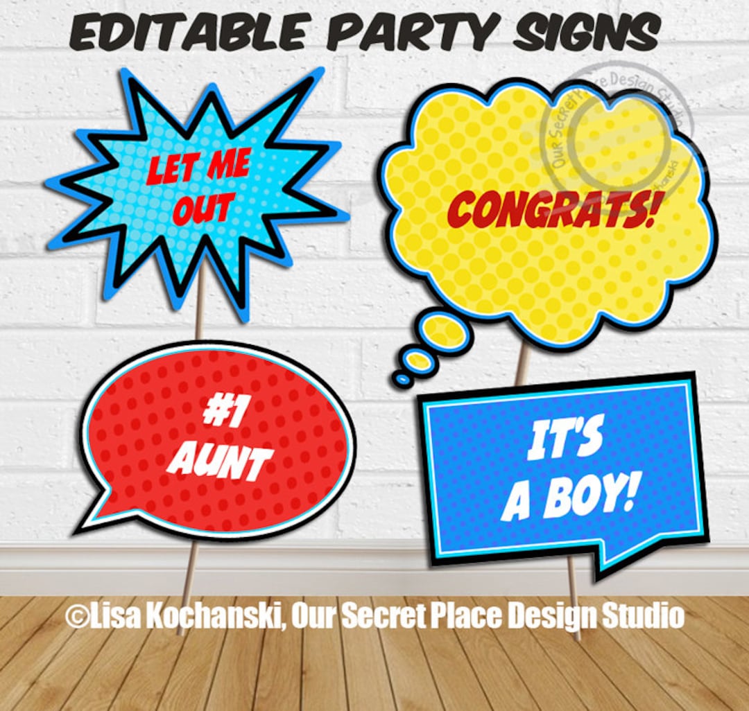 INSTANT DOWNLOAD Editable Superhero Signs Superhero Party Signs ...