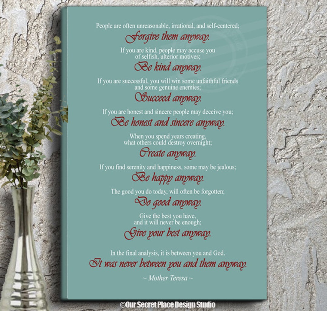 Mother Teresa Do It Anyway Canvas Mother Teresa Quotes on Canvas Mother ...