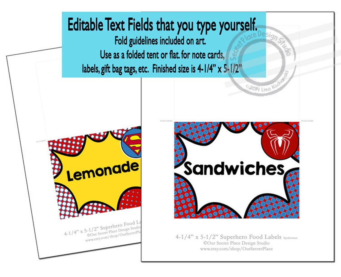 INSTANT DOWNLOAD Superhero Food Labels Superhero Gift Bag Labels ...