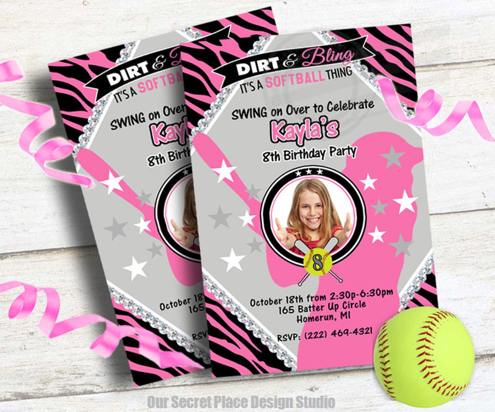 Girls Digital Softball Birthday Party Invitations Sports | Etsy