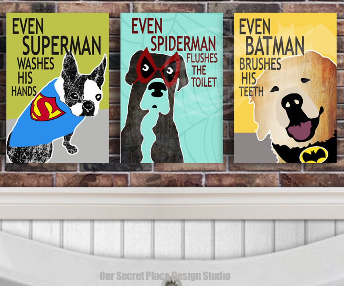 Boys Bathroom Signs Superhero Bathroom Prints Kids Bathroom - Etsy