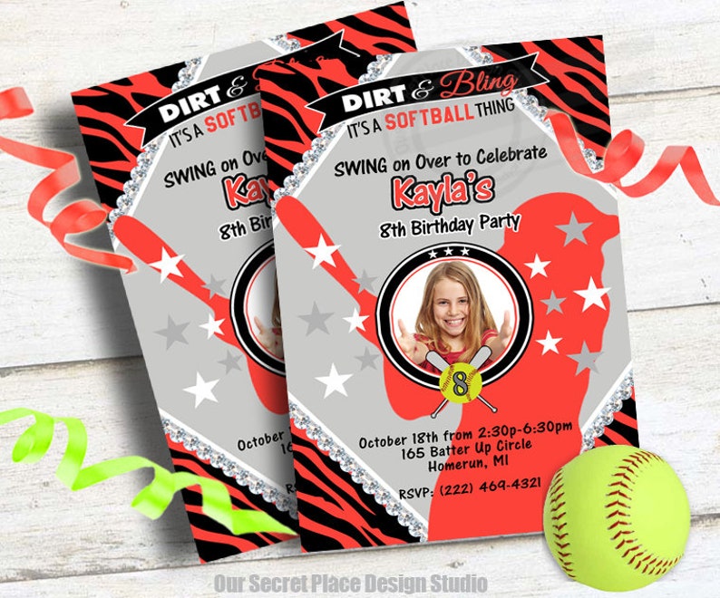 Girls Digital Softball Birthday Party Invitations Sports | Etsy