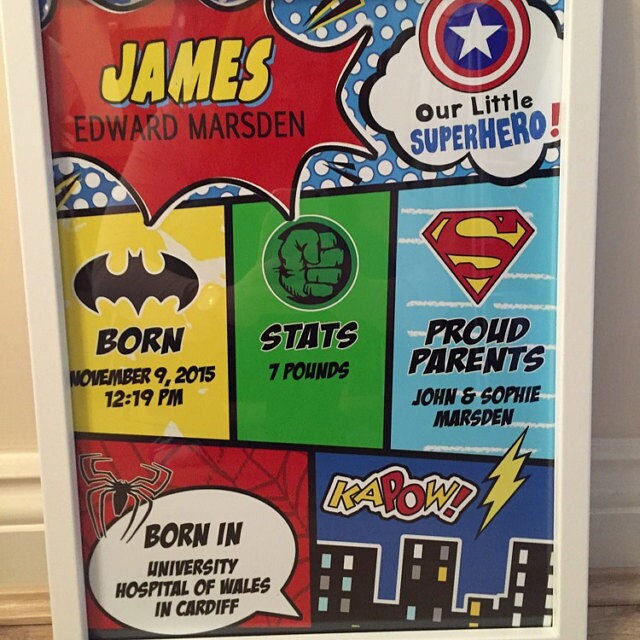 Superhero Birth Stats Baby Birth Sign Superhero Wall Art Baby | Etsy