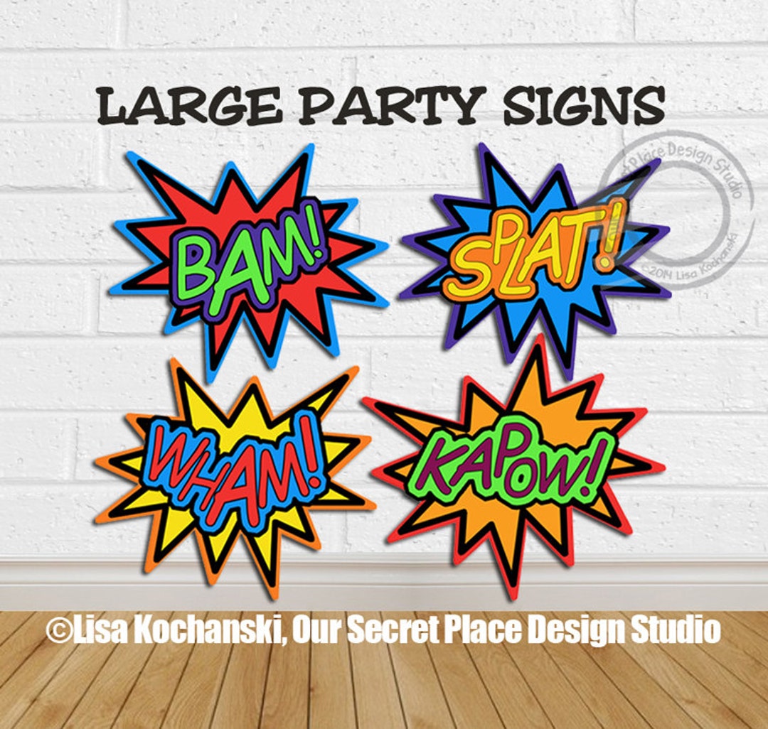 INSTANT DOWNLOAD Bam Splat Kapow Wham Comic Book Baby Shower Super Hero ...