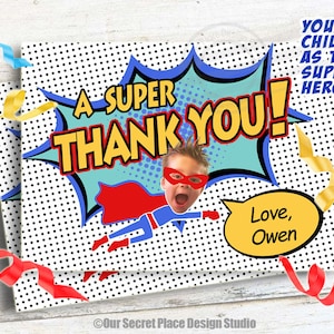 Kids Superhero Thank You Photo Card Super Hero Thank You Card Superhero ...