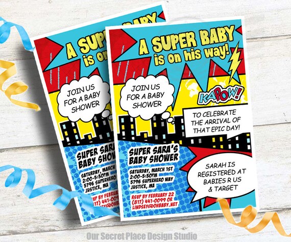 Digital Superhero Baby Shower Invitation Comic Book Baby | Etsy