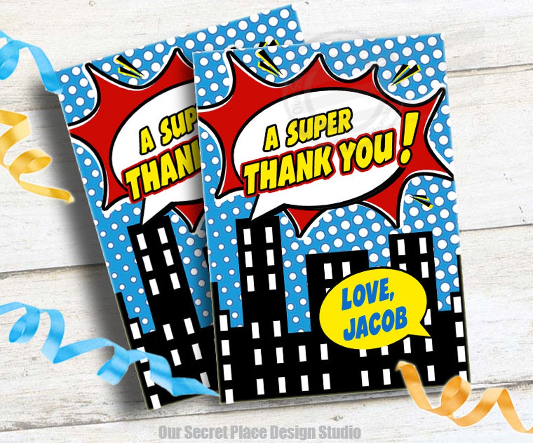PRINTABLE Superhero Thank You Superheroes Birthday Party Boy - Etsy