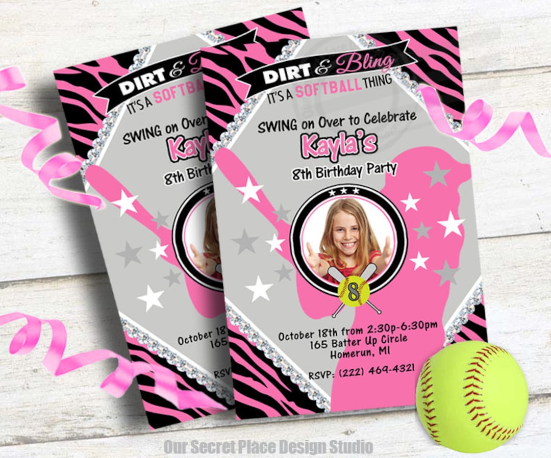 PRINTABLE Softball Birthday Party Invitations for Girls Softball ...