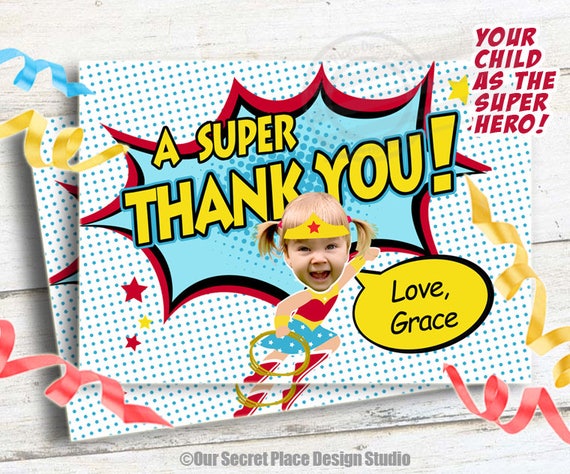 Kids Superhero Thank You Photo Card Super Hero Thank You Card | Etsy