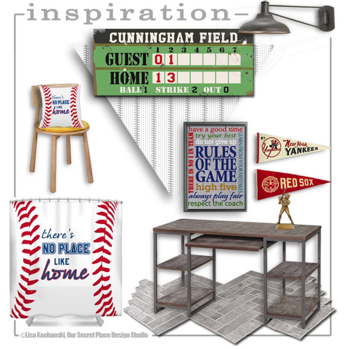 Kids Sports Baseball Shower Curtain Boys Bathroom Decor Baseball ...