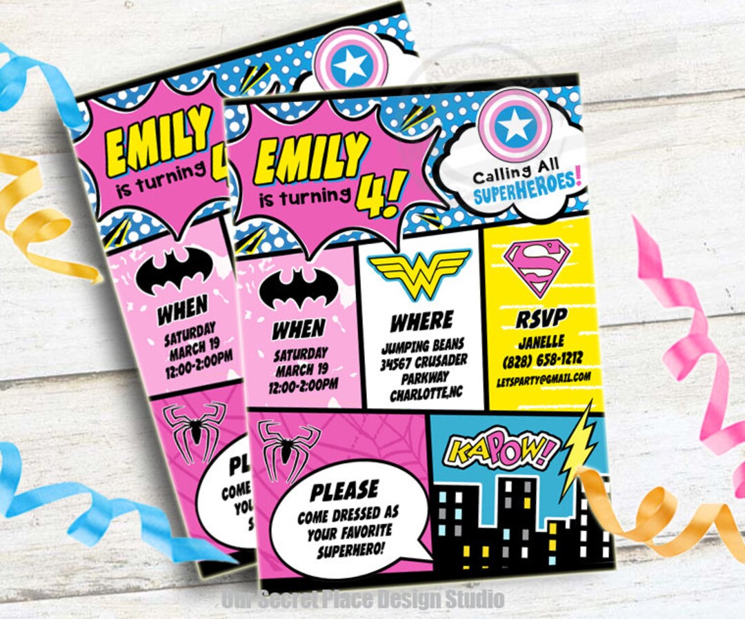 DIGITAL Calling All Superheroes Birthday Invitation Girl Superhero ...