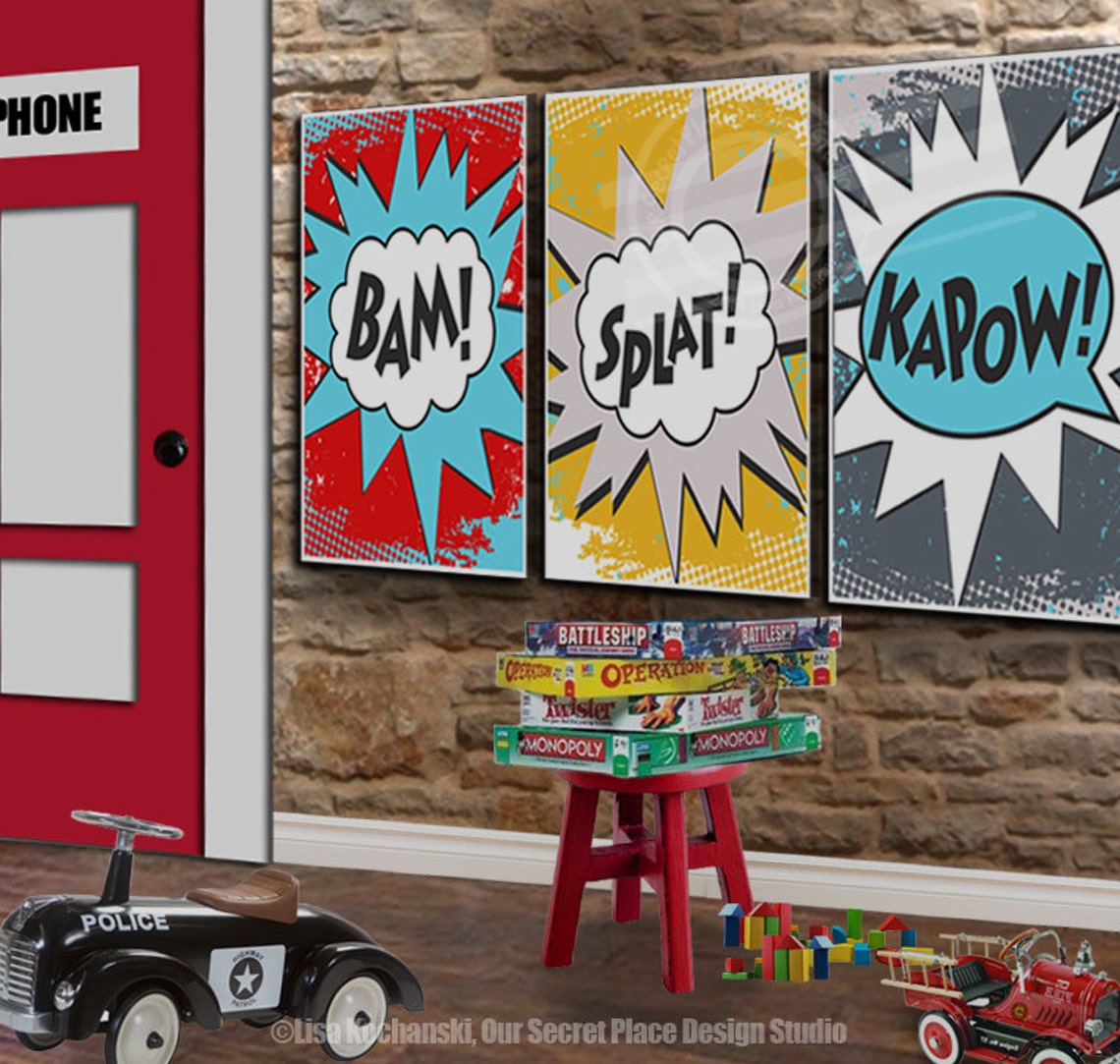 PRINTS Bam Splat Kapow Superhero Wall Art Superhero Prints Superhero ...