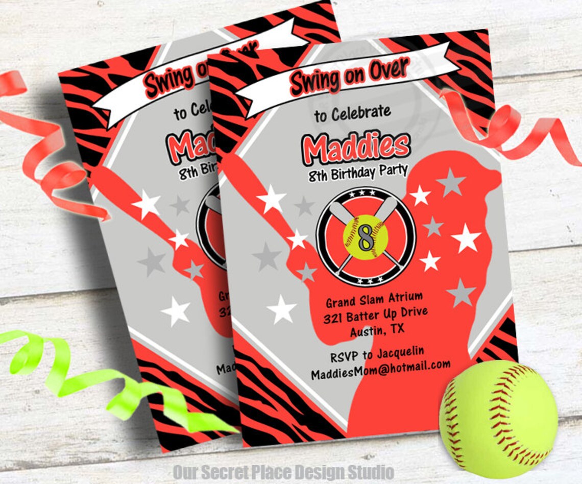 PRINTABLE Softball Birthday Party Invitations for Girls Softball ...