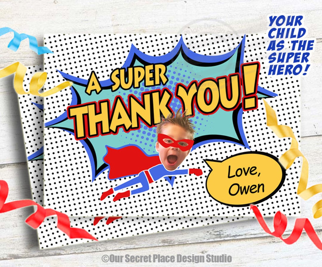 Photo Thank You Card Kids Superhero Thank You Photo Card Super - Etsy