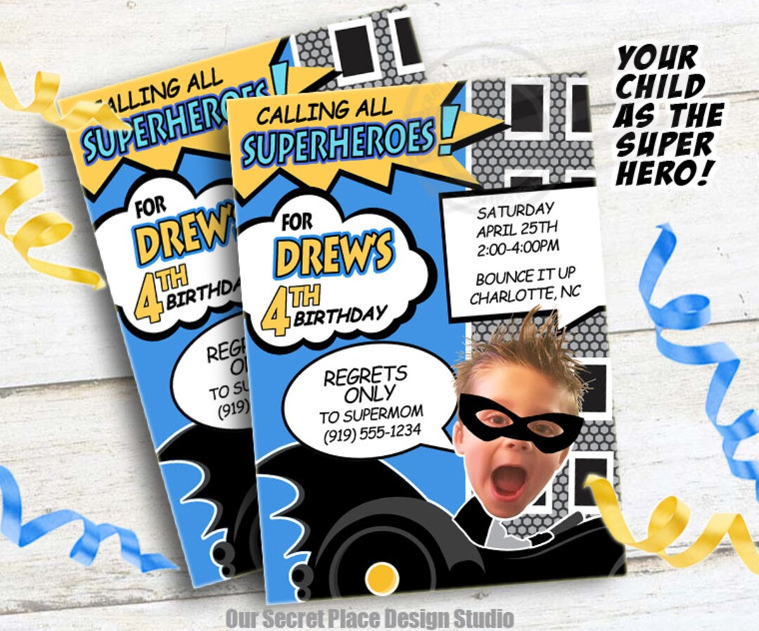 DIGITAL Superhero Photo Invitation Birthday Photo Invitation Superhero ...