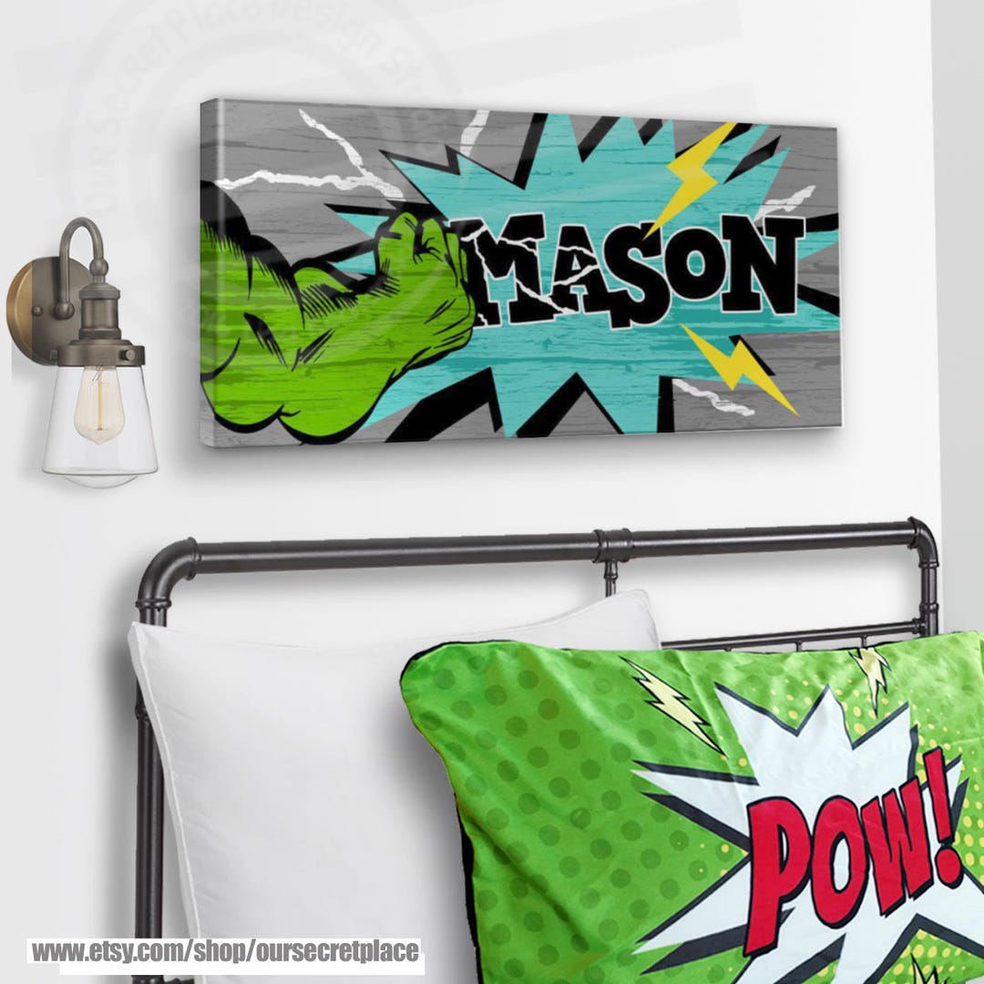 Kids Custom Superhero Name Sign Boys Personalized Nursery Wall Art Boys ...