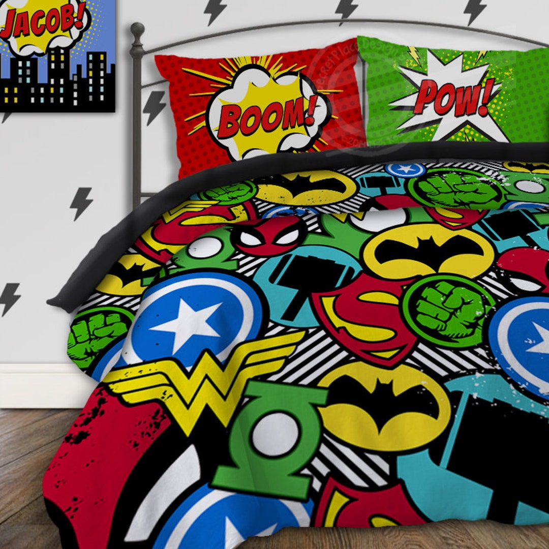 Boys Duvet Cover Superhero Bedding Set Kids Comforter Twin XL Bed Set ...
