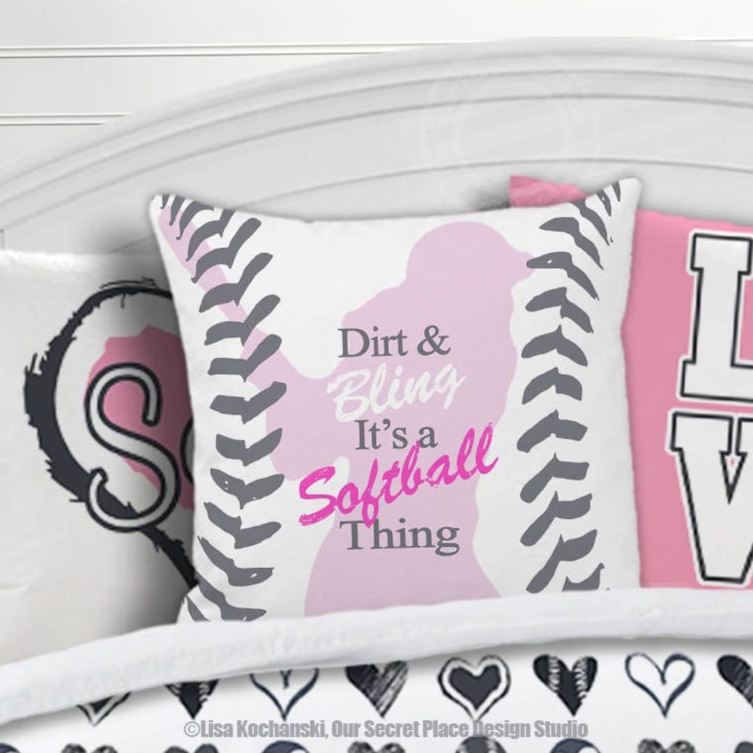 Girls Softball Throw Pillow Sports Bedroom Decor Softballl Room Decor ...