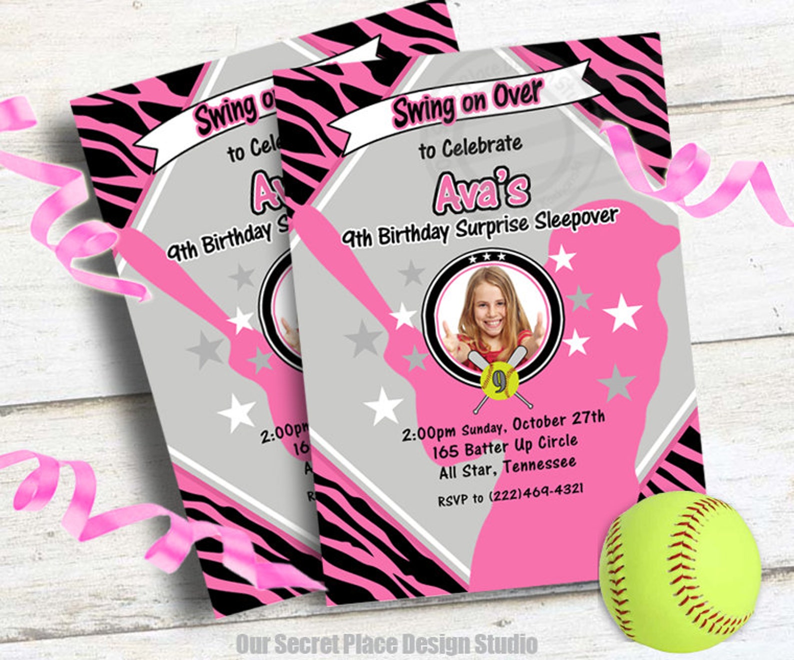 PRINTABLE Softball Birthday Party Invitations for Girls Softball ...