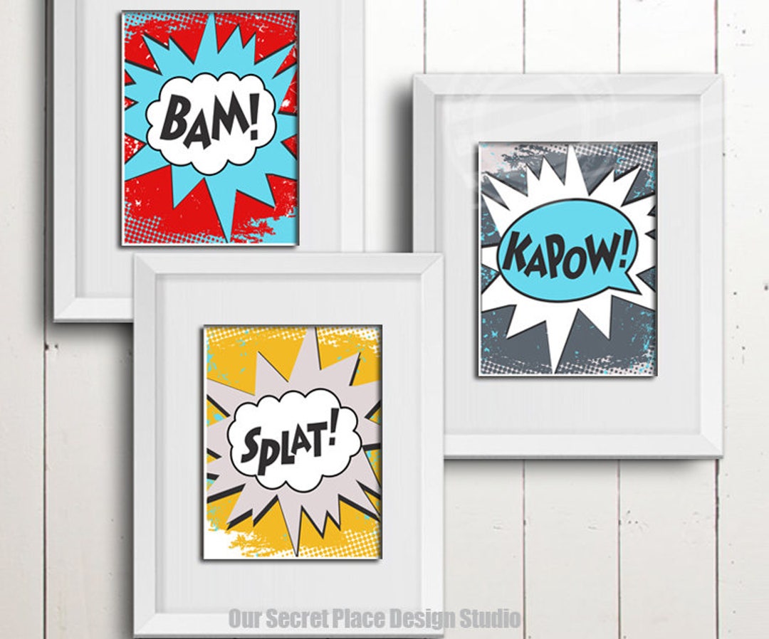 PRINTS Bam Splat Kapow Superhero Wall Art Superhero Prints Superhero ...