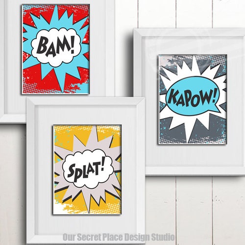 PRINTS Bam Splat Kapow Superhero Wall Art Superhero Prints - Etsy