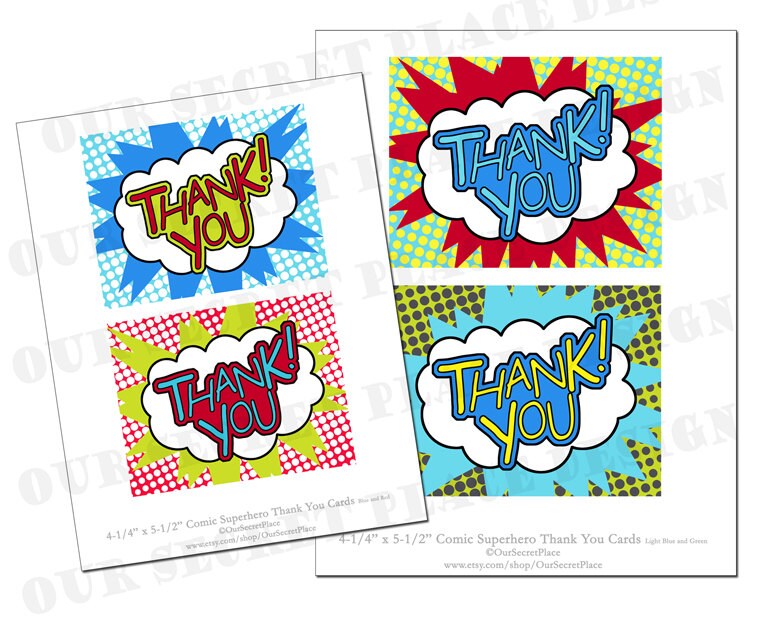 DIGITAL Superhero Thank You Cards Superhero Thank You Tags | Etsy