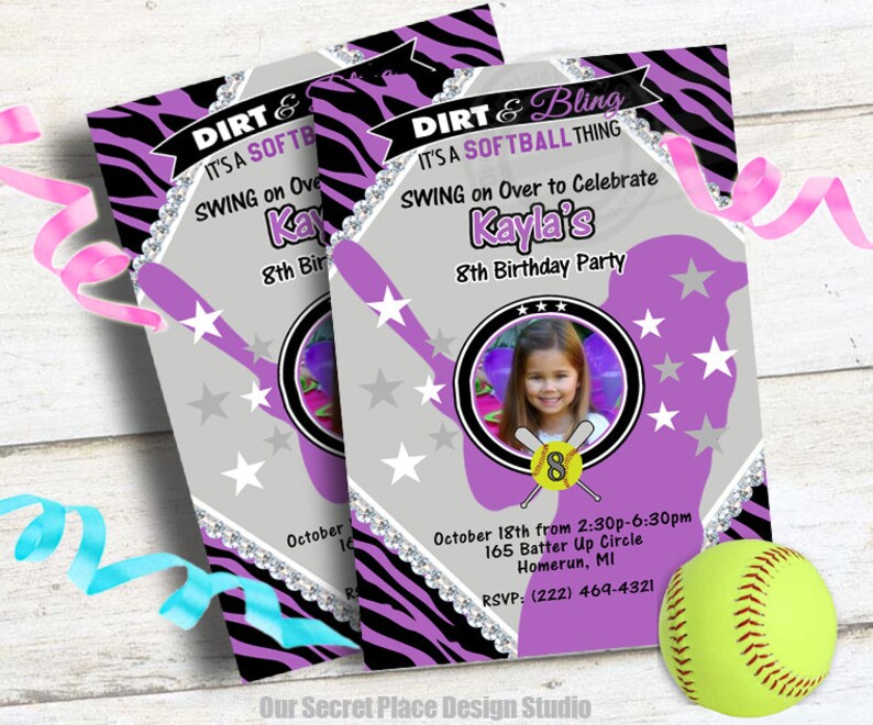 Girls Digital Softball Birthday Party Invitations Sports | Etsy