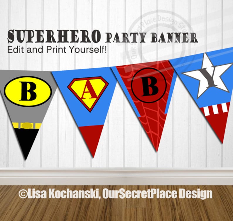 INSTANT DOWNLOAD Editable Superhero Banner Super hero Banner | Etsy