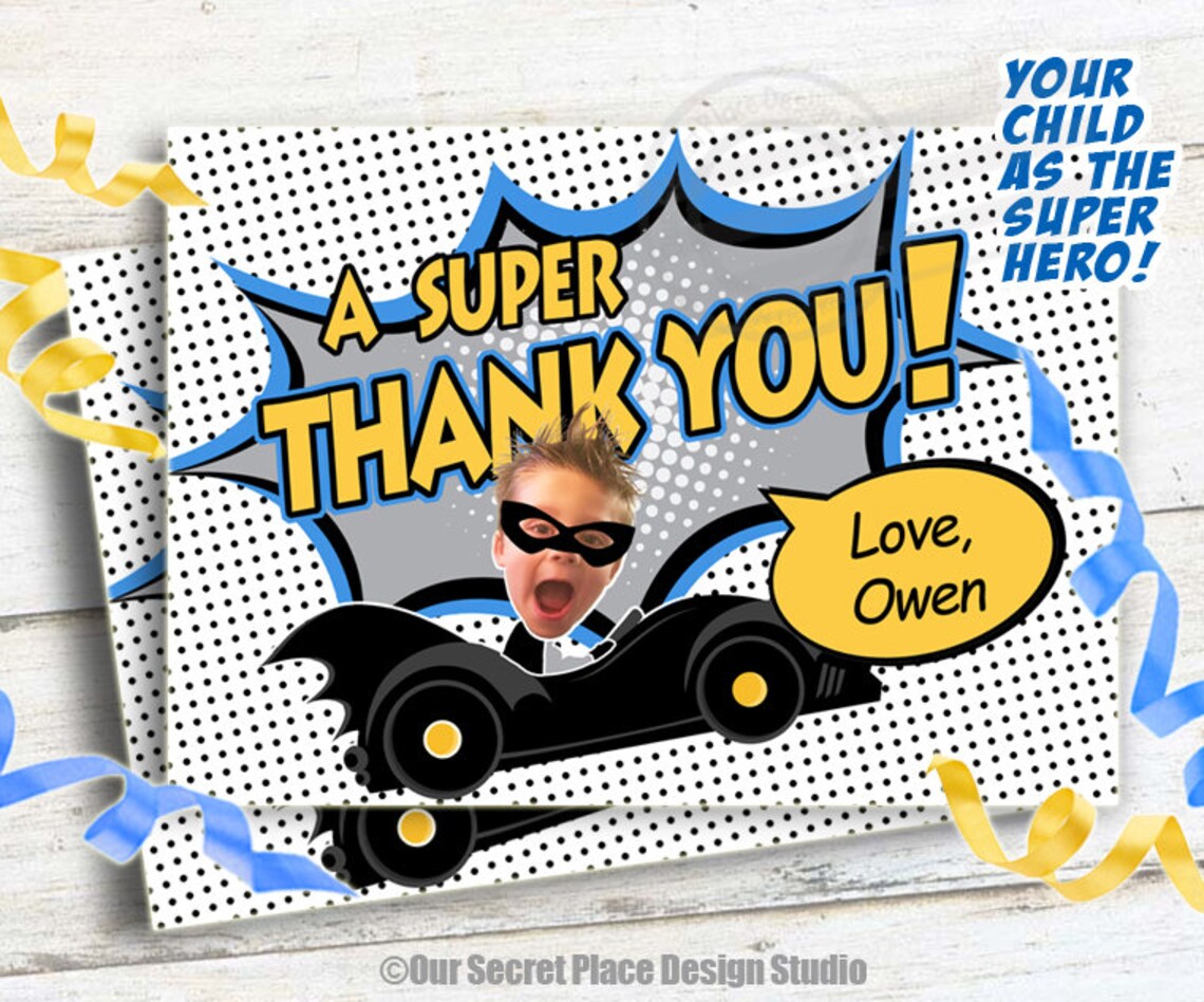 Photo Thank You Card Kids Superhero Thank You Photo Card Super Hero ...