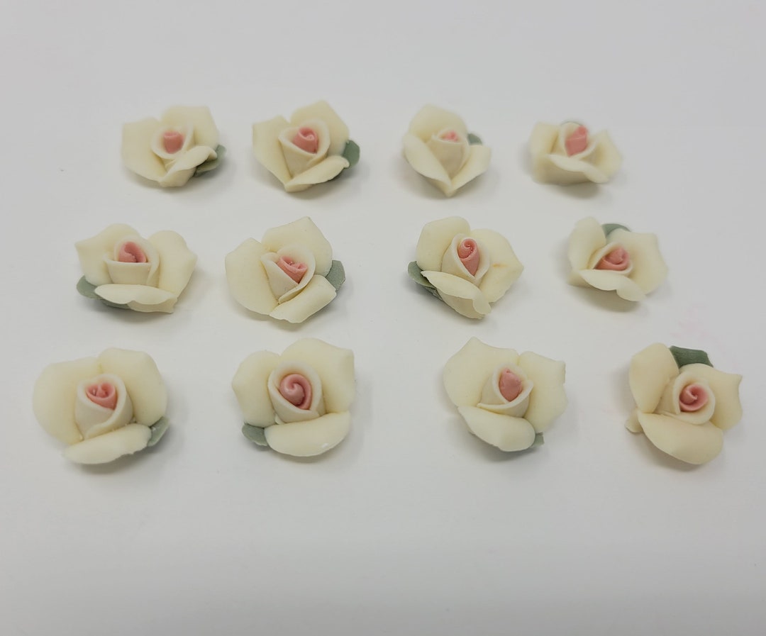 12 Pcs Porcelain Ceramic Bisque Roses With Leaves Rosebuds Vintage ...