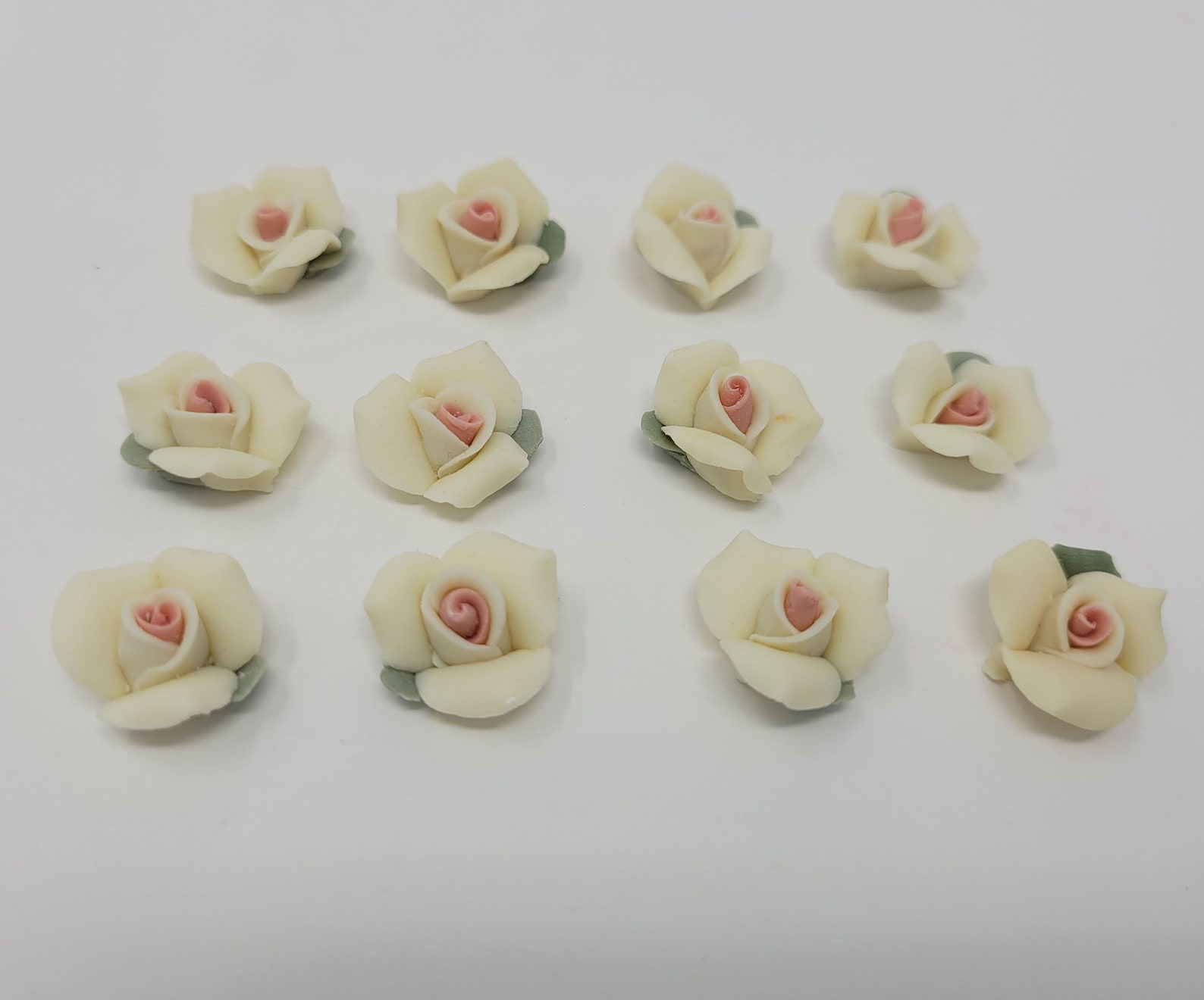 12 Pcs Porcelain Ceramic Bisque Roses With Leaves Rosebuds Vintage ...