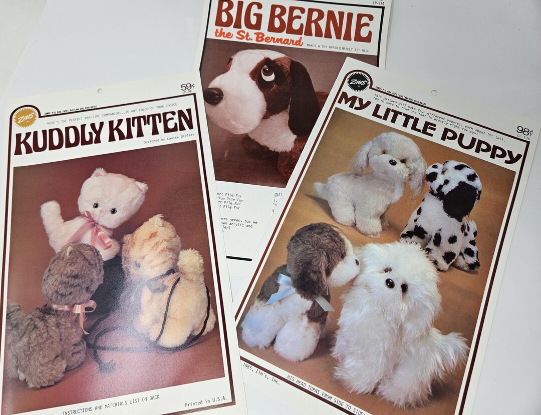 Lot of 3 Vintage Zim's Dog Puppy Kitten Animal Doll Making Sewing ...