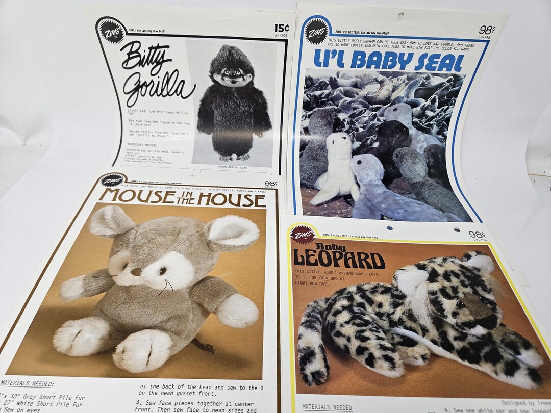Lot of 4 Vintage Zim's Animal Doll Making Sewing Patterns Craft ...
