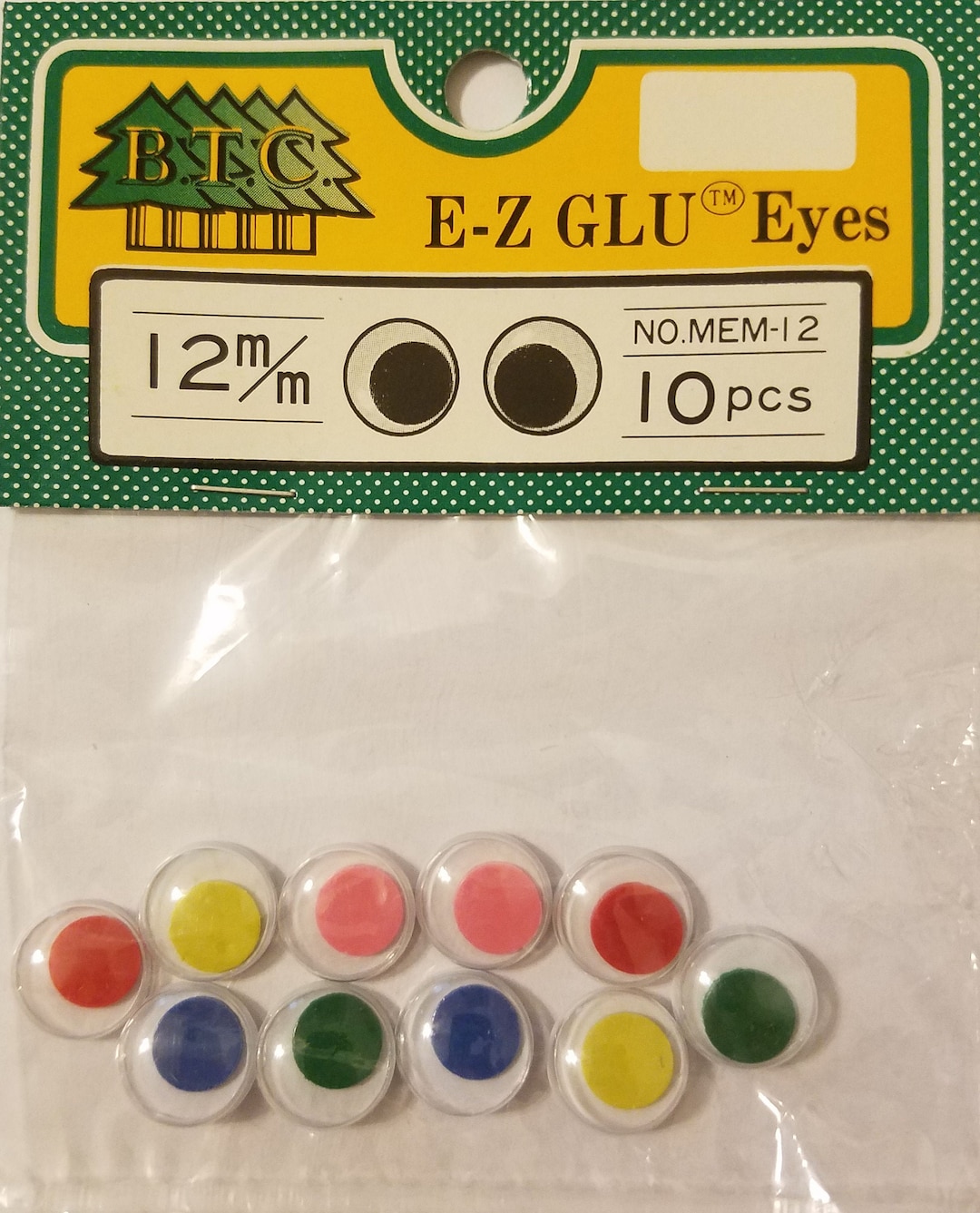 12 Packs BTC E-Z GLU Multi-color Movable Wiggle Googly Eyes 12mm Crafts ...