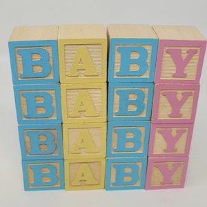 16 Vintage Wood Baby Blocks Cubes B-A-B-Y Alphabet Letters for Crafts ...