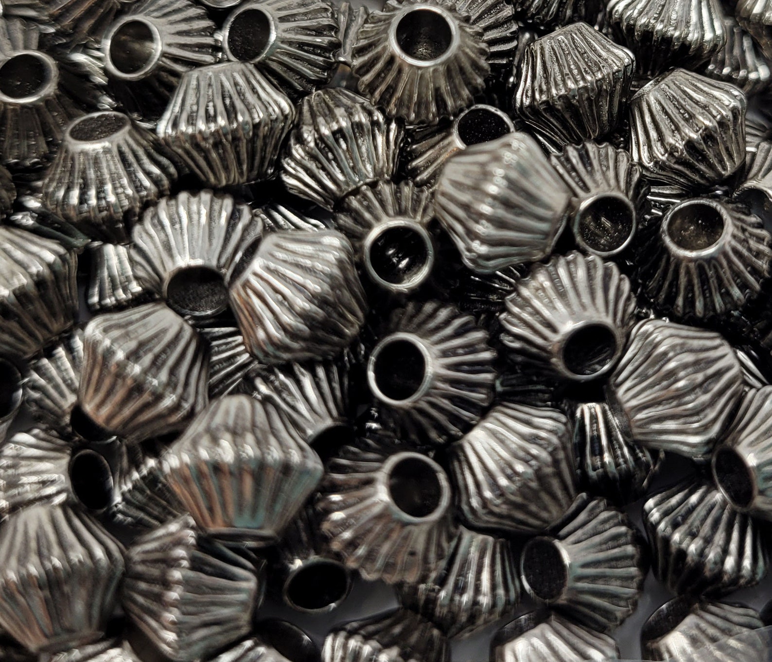 Pack of 100 Metallic Antique Silver 7mm Fluted Mushroom Plastic Beads ...
