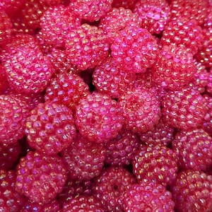 100 Pcs Vintage 15mm Iridescent Berry Raspberry Beads Plastic Acrylic ...