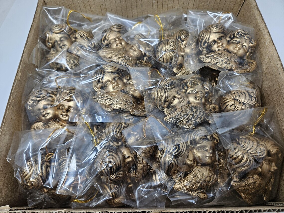 Bulk Case of 24 Vintage Cherub Angel Faces Pair Antiqued Gold Bronze ...