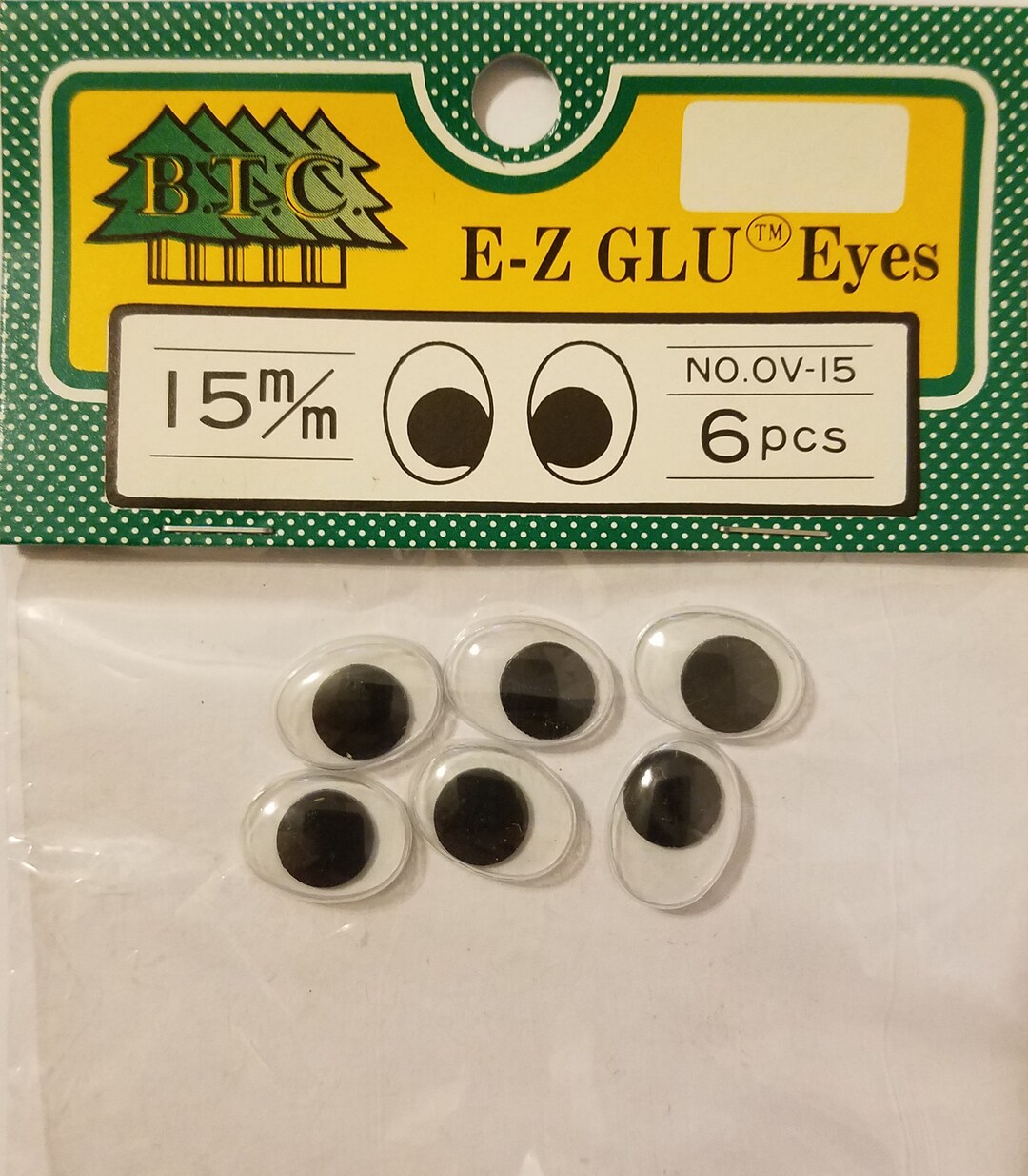 12 Packs BTC E-Z GLU Movable Black Wiggle Googly Eyes 15mm Oval Shape ...