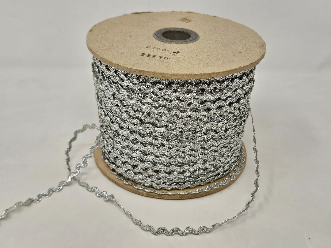 Vintage Bulk Spool Metallic Silver Craft Sewing Trim Nylon Ribbon Fancy ...