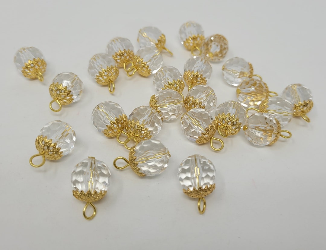 Pack of 25 Gold Filigree Metal Capped Crystal Clear Acrylic Plastic ...