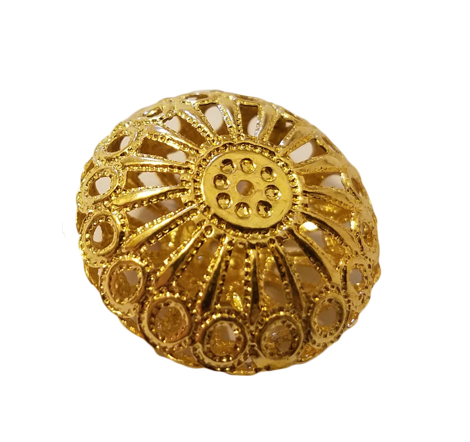 25 Pcs Vintage Gold Metal Filigree Hollow 3-D Round Discs Saucer Beads ...