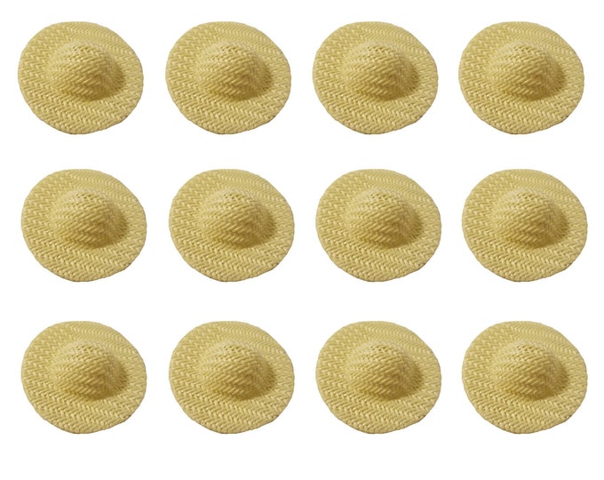 Pack of 12 Ivory Natural Woven Wicker Round Straw Sun Hats Miniature 1 ...