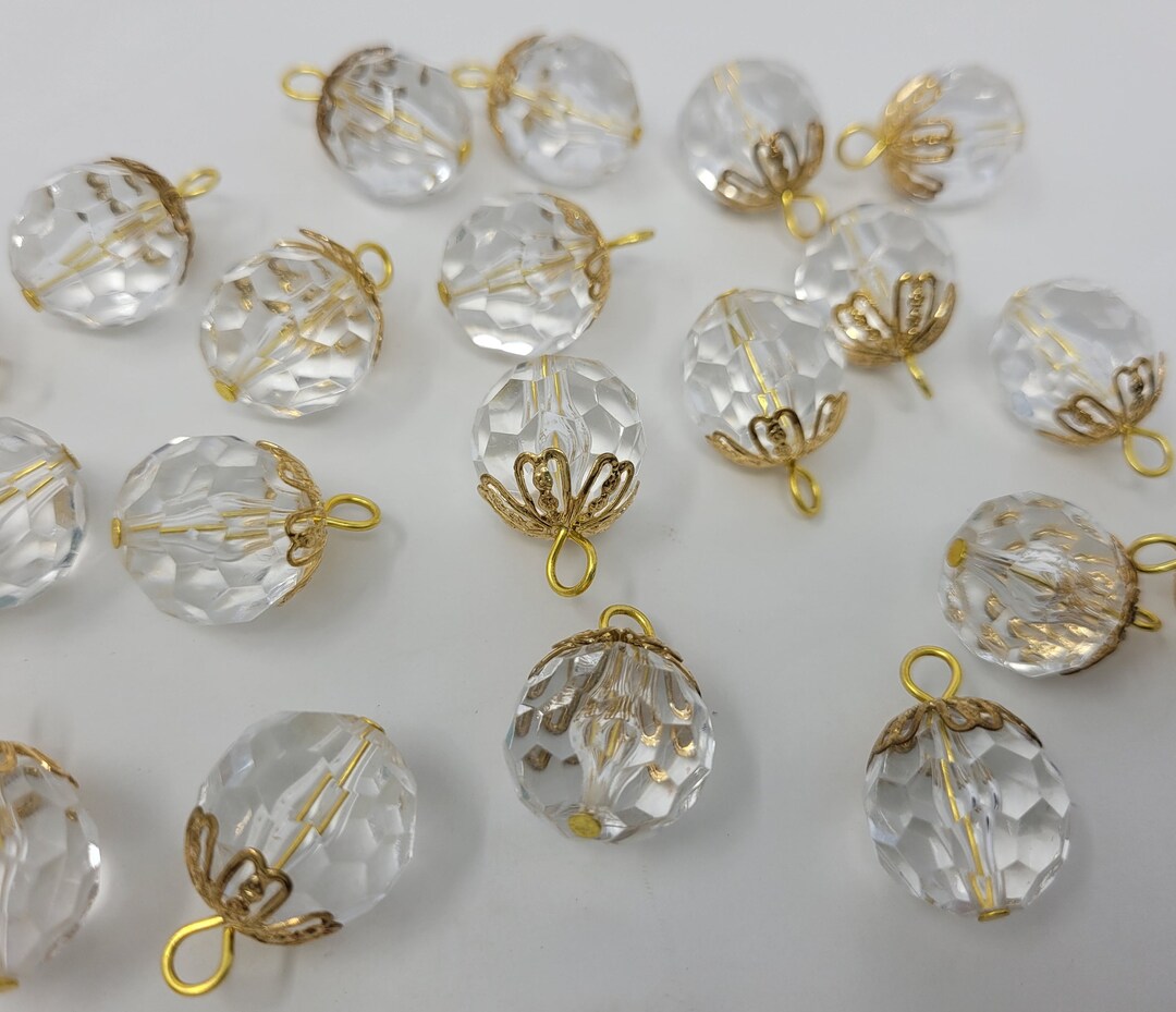 Pack of 20 Gold Filigree Metal Capped Crystal Clear Acrylic Plastic ...